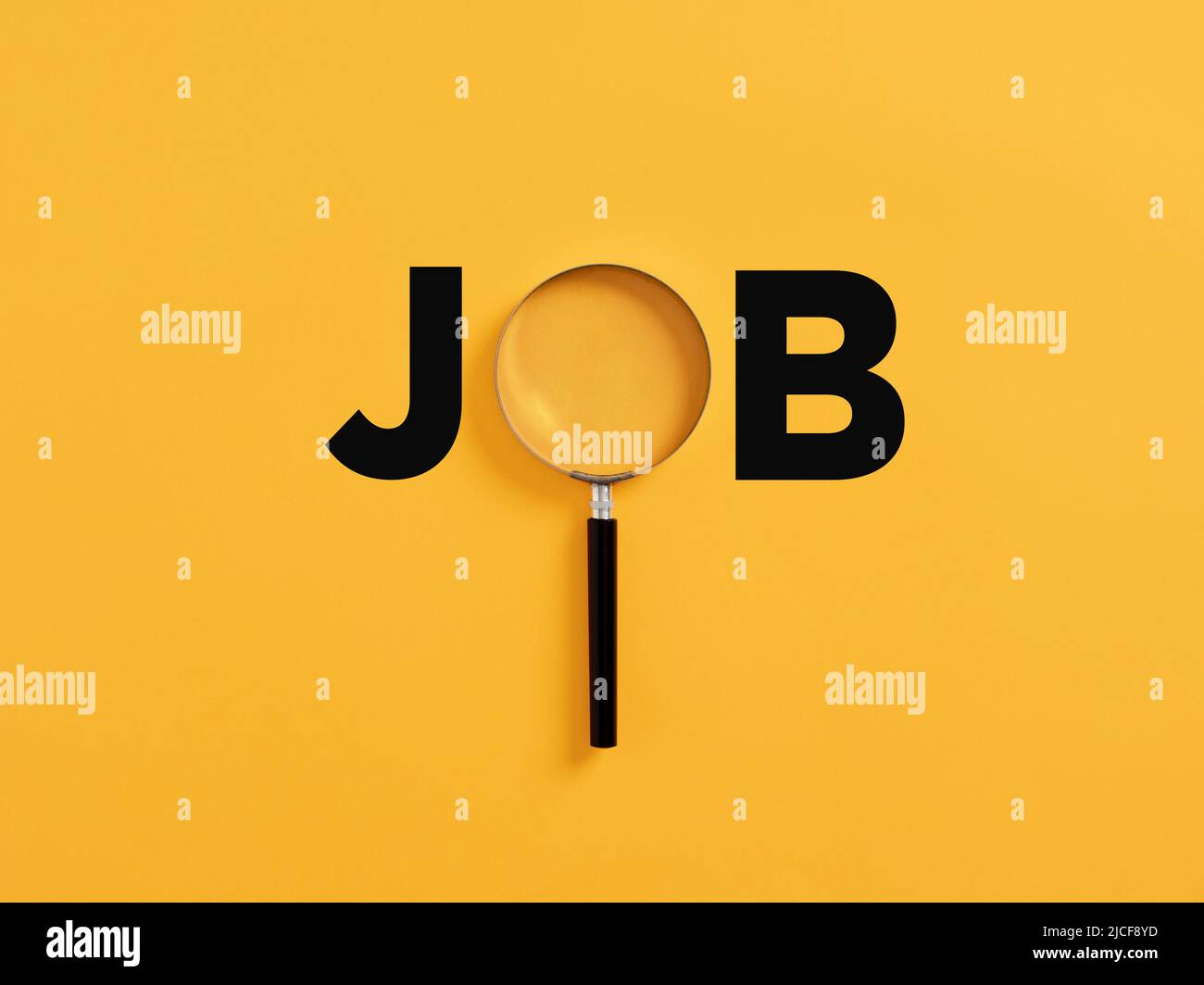 Magnifying glass or magnifier with the word job on yellow background ...