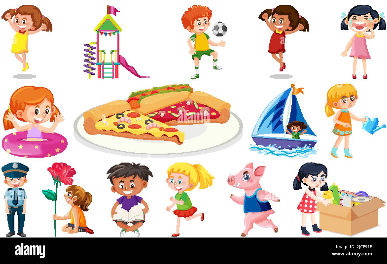 Set of different cute kids and objects illustration Stock Vector Image ...