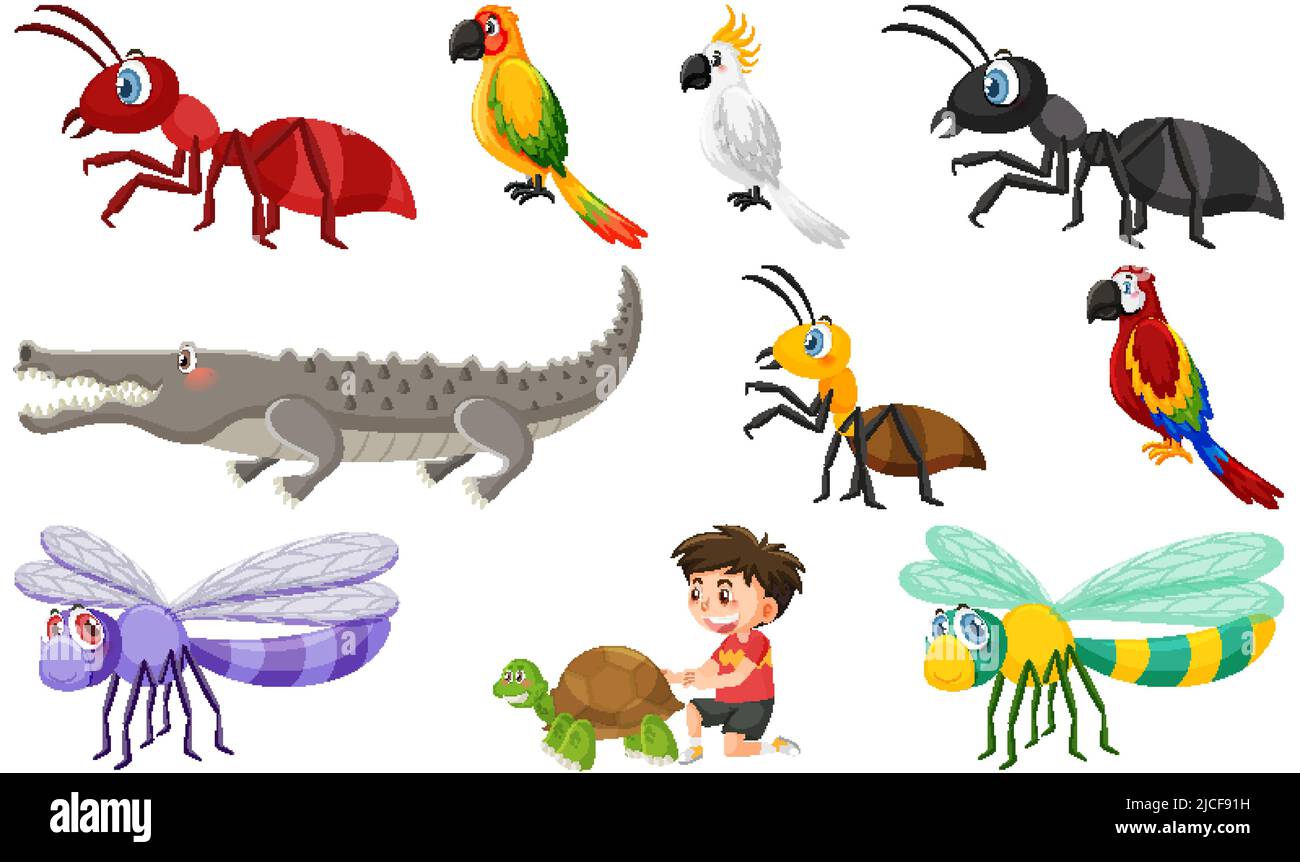Set of various wild animals in cartoon style illustration Stock Vector ...