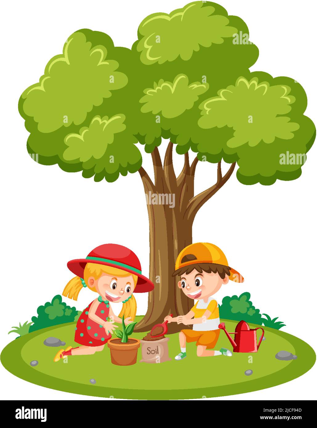 Outdoor scene with children planting tree illustration Stock Vector ...