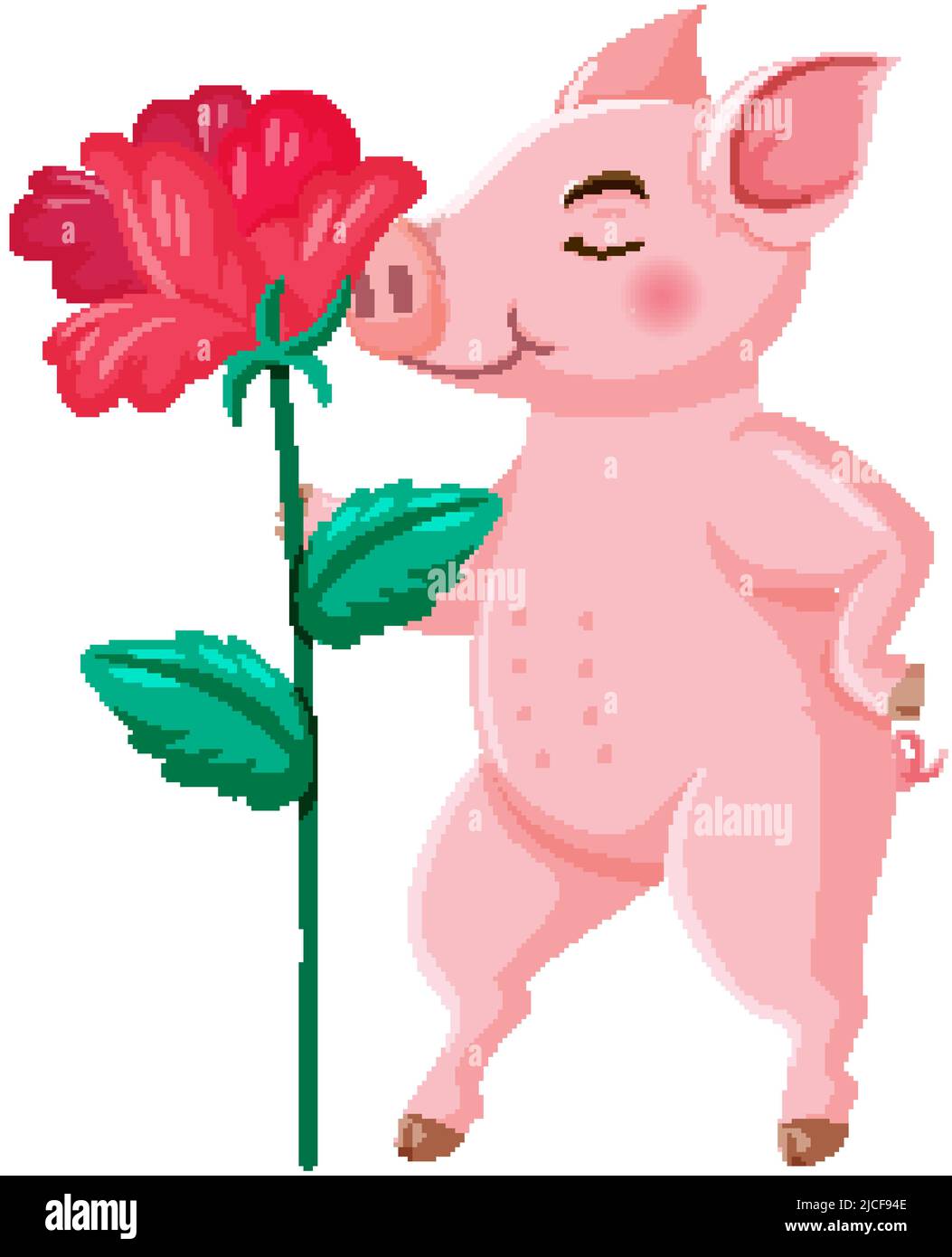 Cute piglet cartoon character with a red flower illustration Stock ...