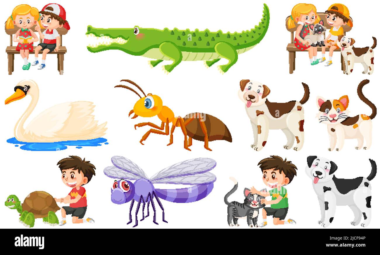 Set of various wild animals in cartoon style illustration Stock Vector ...