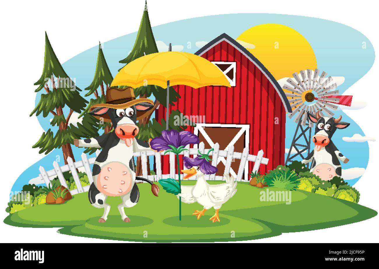 Barm farm with cartoon character illustration Stock Vector Image & Art ...