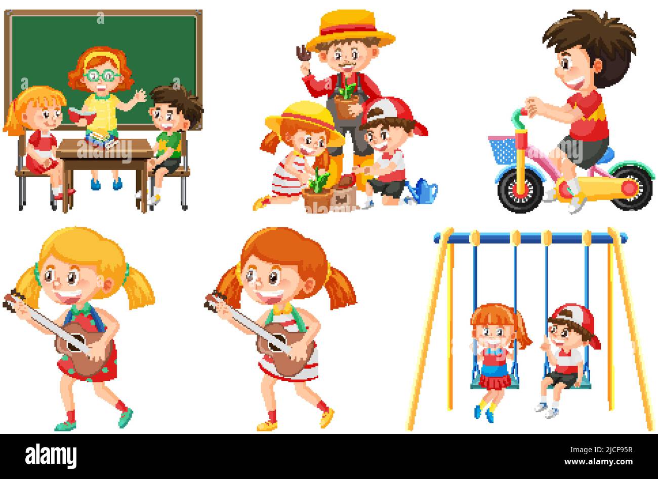 Set of children doing different activities illustration Stock Vector ...