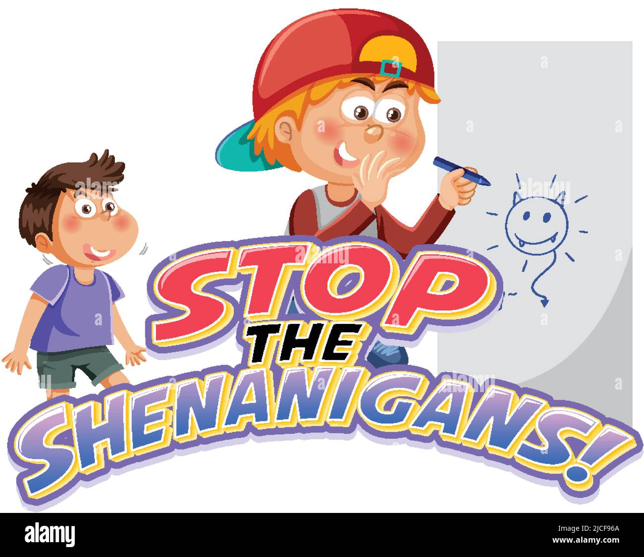 Stop the shenanigans word text with cartoon character illustration ...