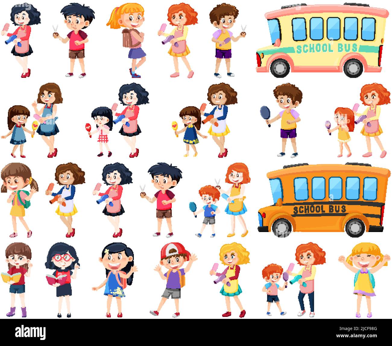 Set of cute school kids cartoon characters illustration Stock Vector ...