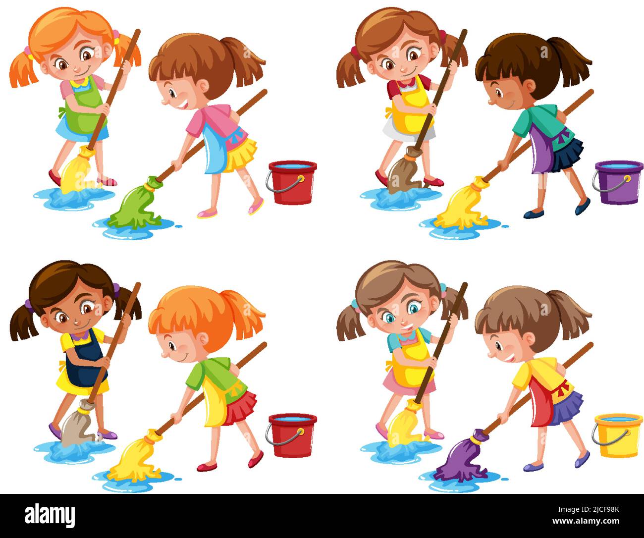 Girl mopping the floor on white background illustration Stock Vector ...