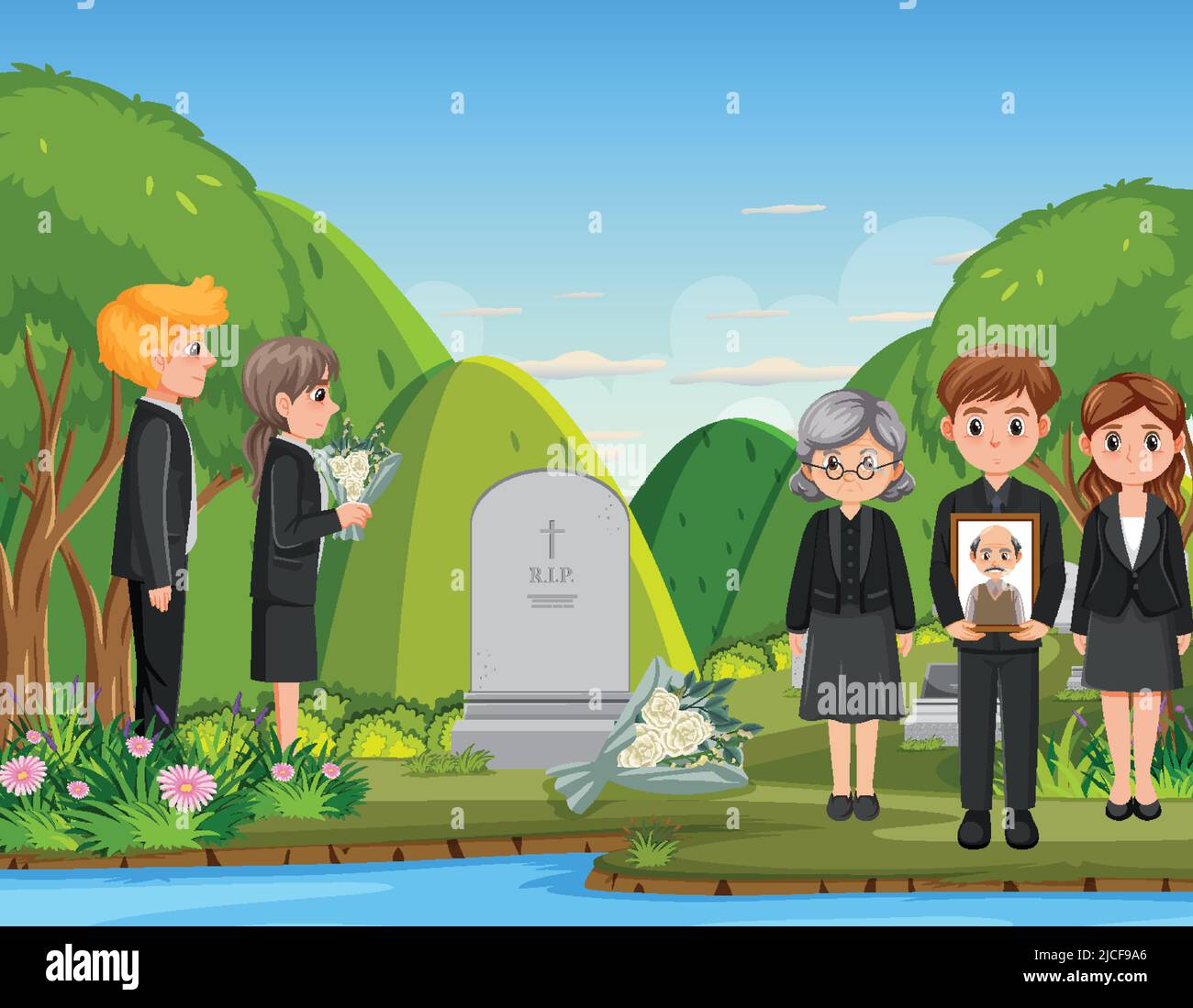 Funeral ceremony in Christian religion illustration Stock Vector Image ...