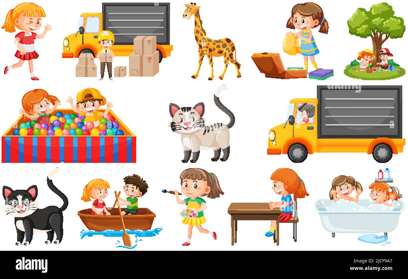 Set of cute kids and objects illustration Stock Vector Image & Art - Alamy