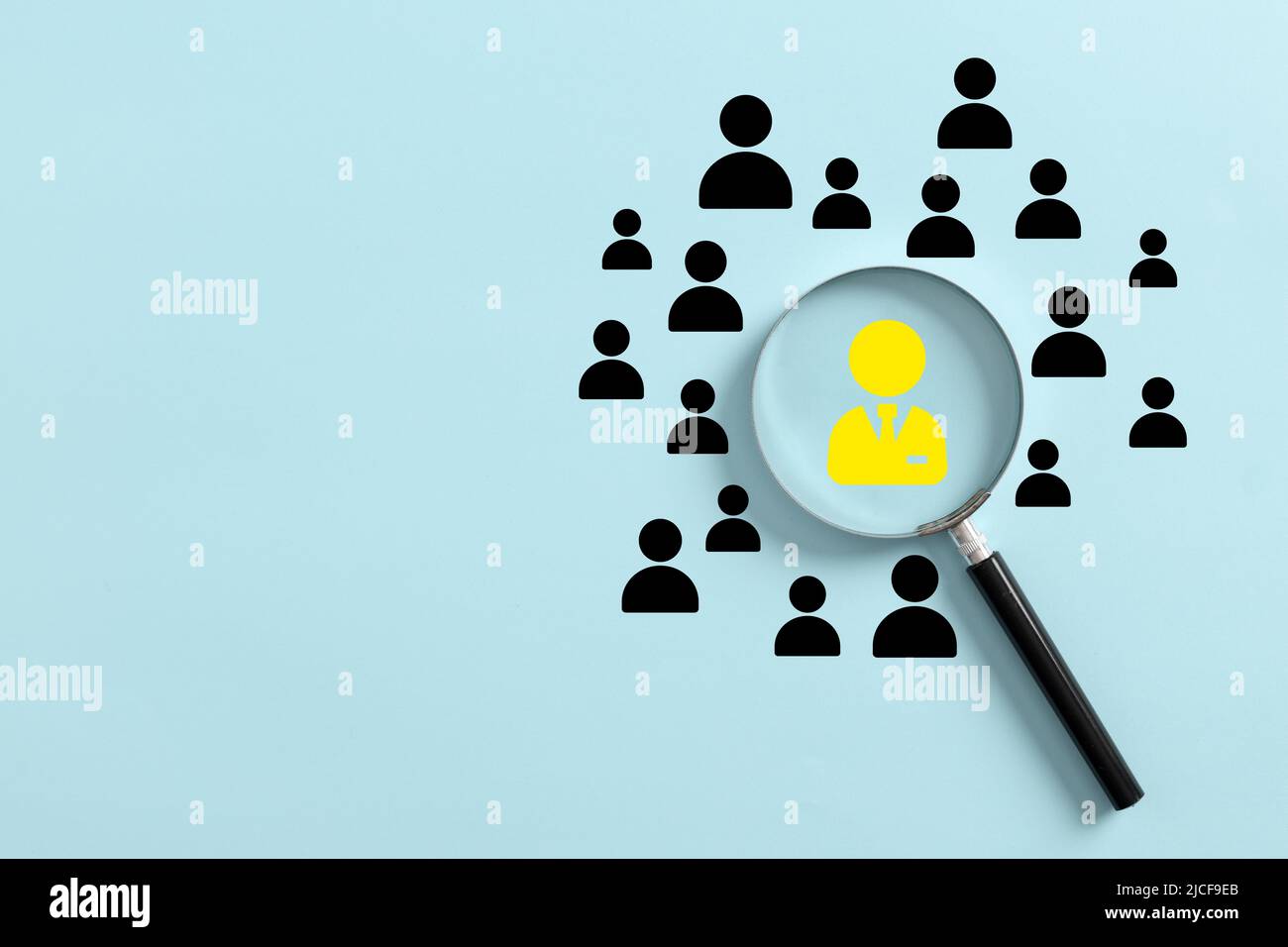 Magnifying glass with employee icons. Human resources management, job ...