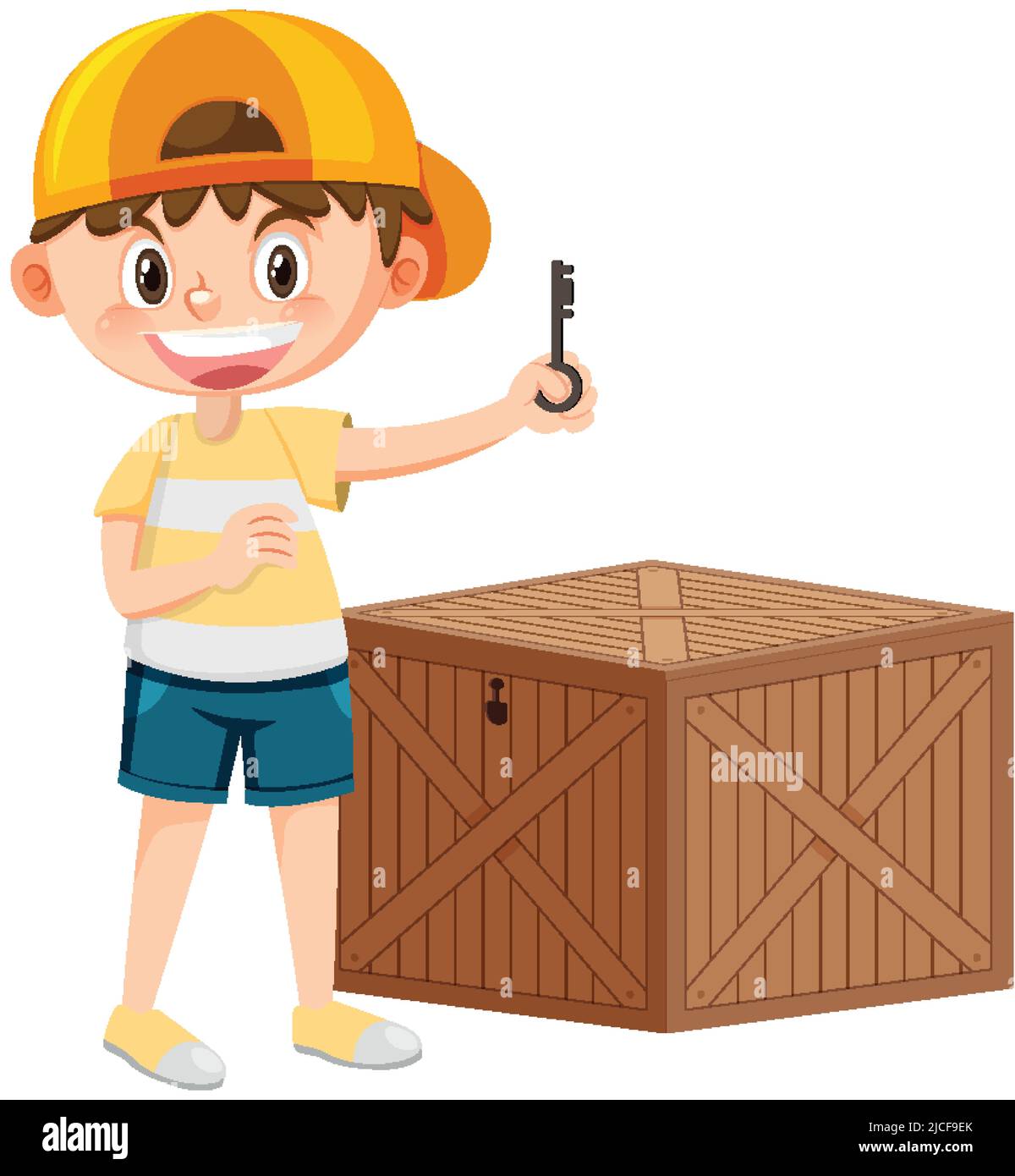 Locked toy box with a boy cartoon character illustration Stock Vector ...