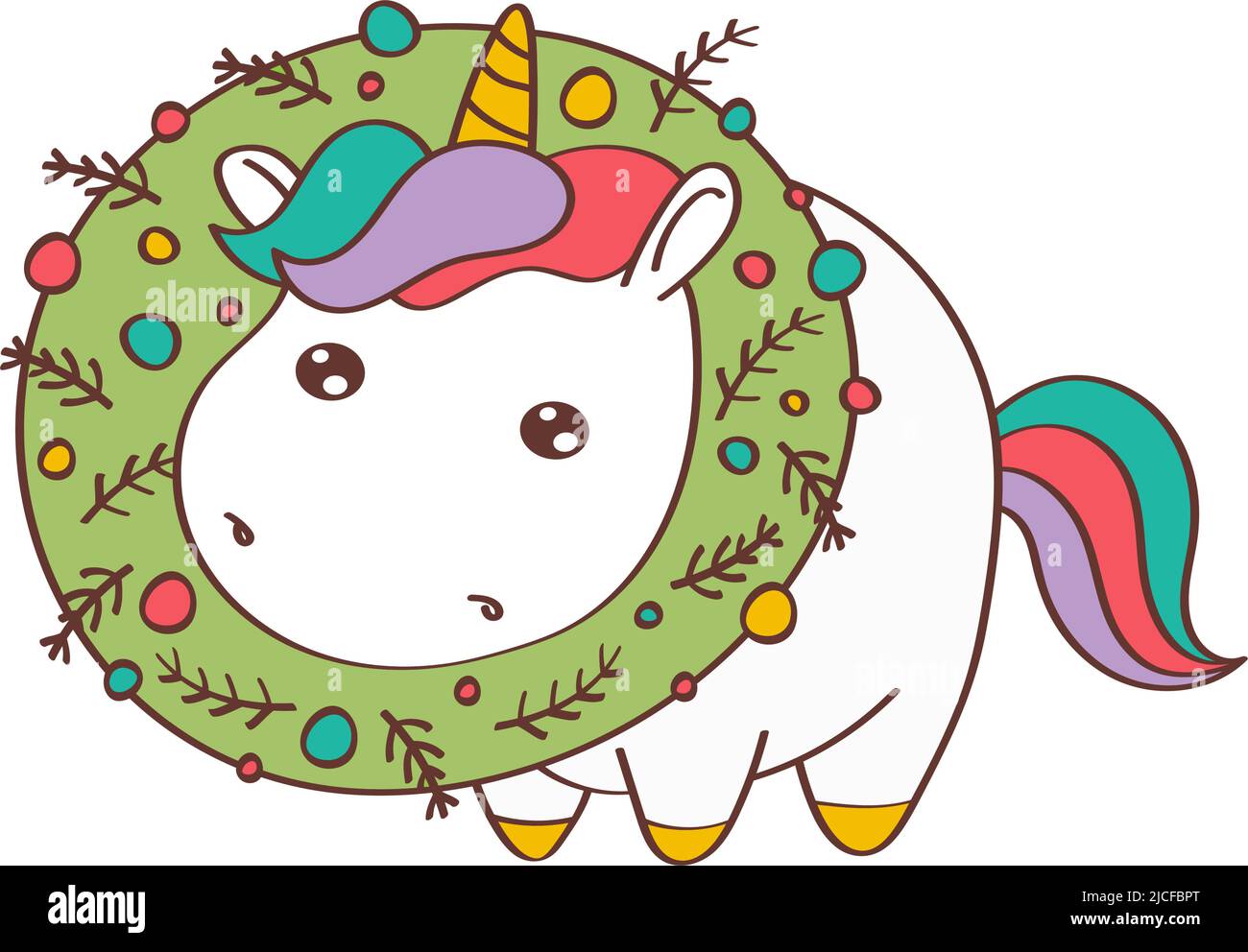 Cute Plump Christmas Unicorn Clipart for Kids Holidays and Goods. Happy ...