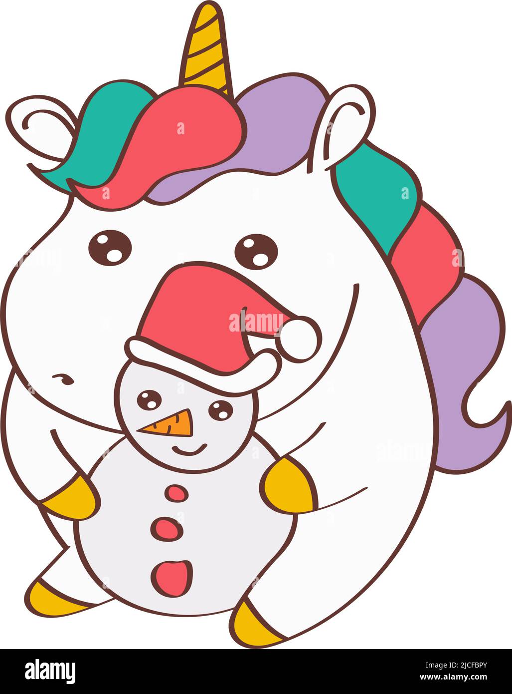 Plump Christmas Unicorn Clipart Character Design. Adorable Clip Art ...