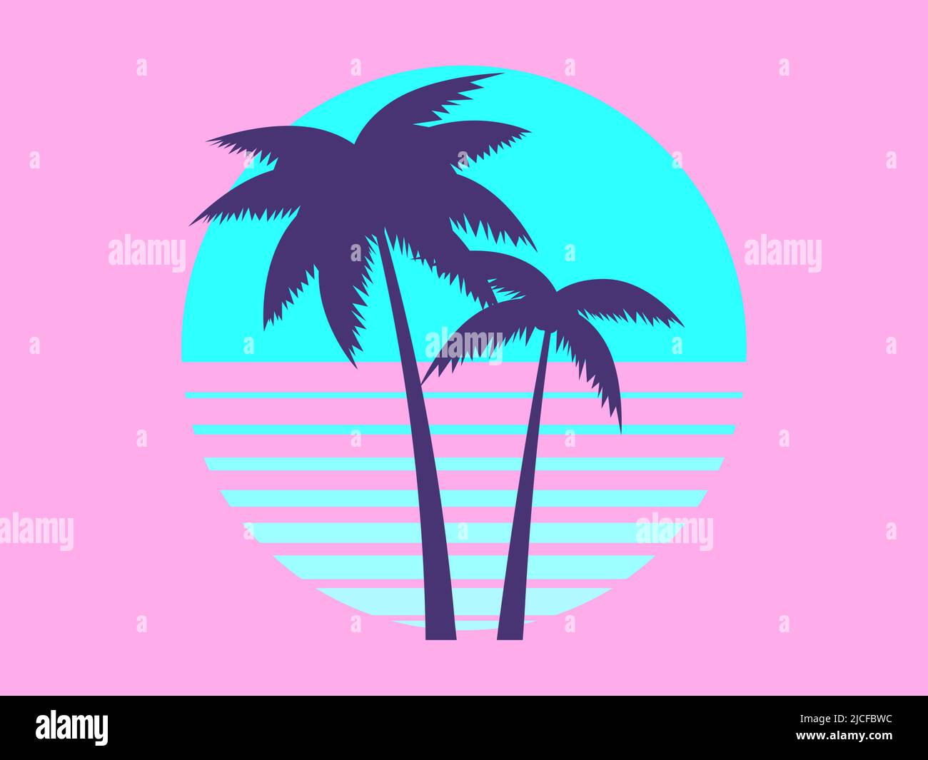 Contours of palm trees at sunset in the style of the 80s. Palm trees ...
