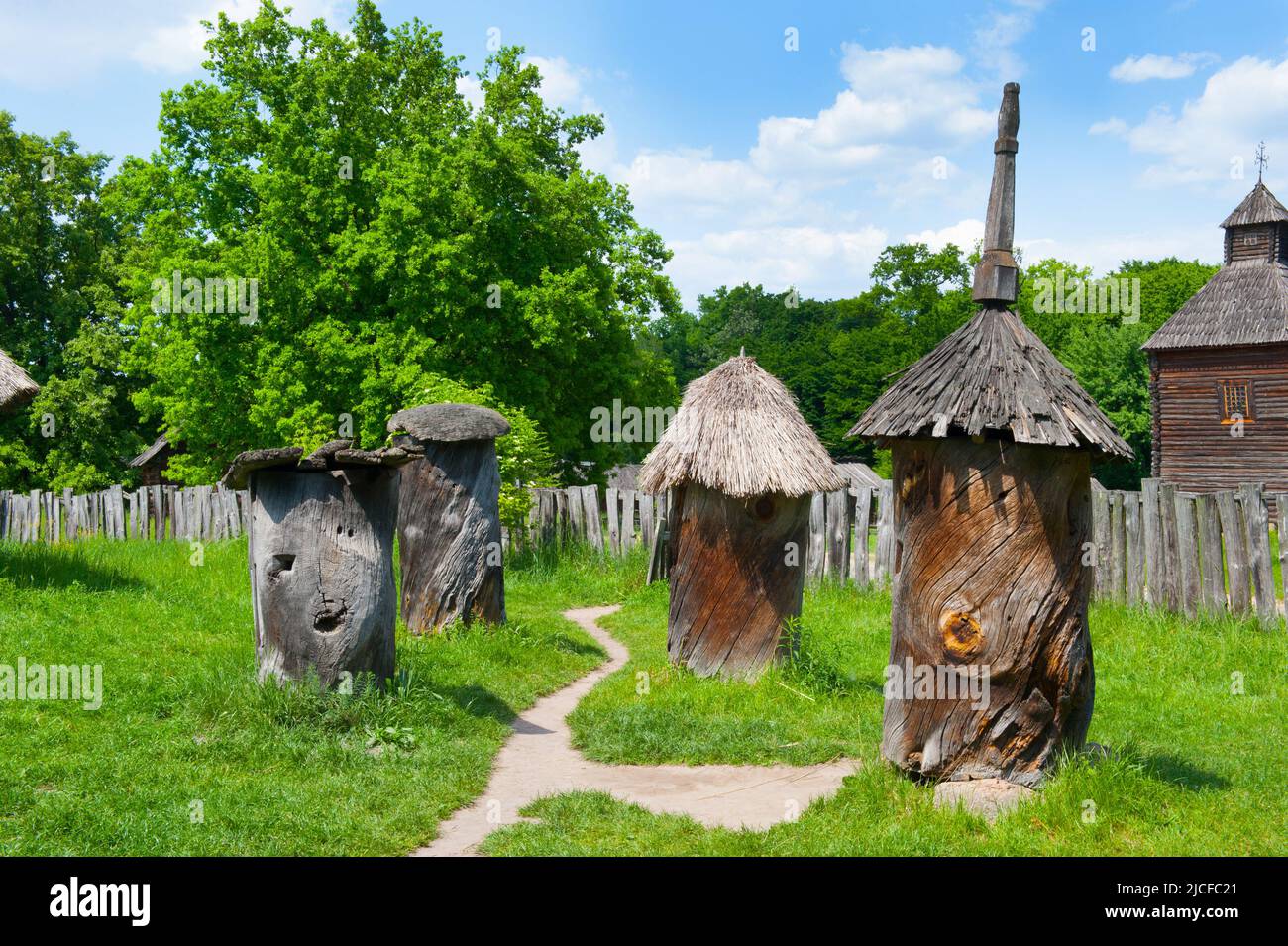 Ancient beehives in the field. Ukrainian landmark Stock Photo - Alamy