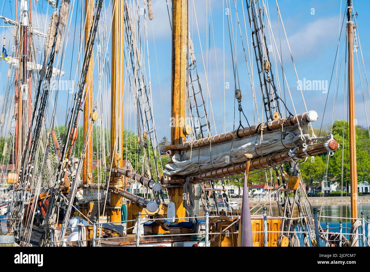 Germany, Schleswig-Holstein, Eckernförde, historical harbor, sailboat ...