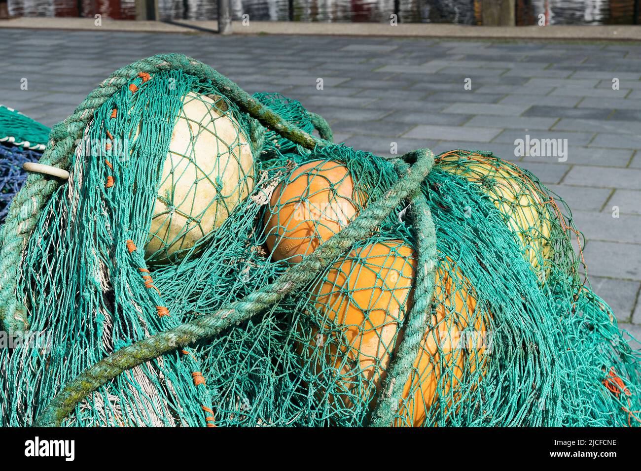 Germany, Schleswig-Holstein, Eckernförde, fishing harbor, fishing nets ...