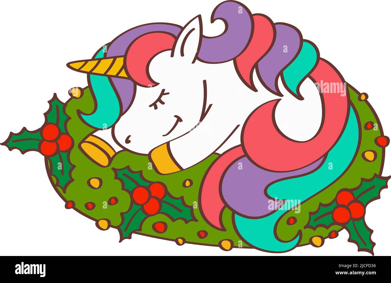 Clipart Christmas Unicorn in Cartoon Style. Cute Clip Art Christmas ...