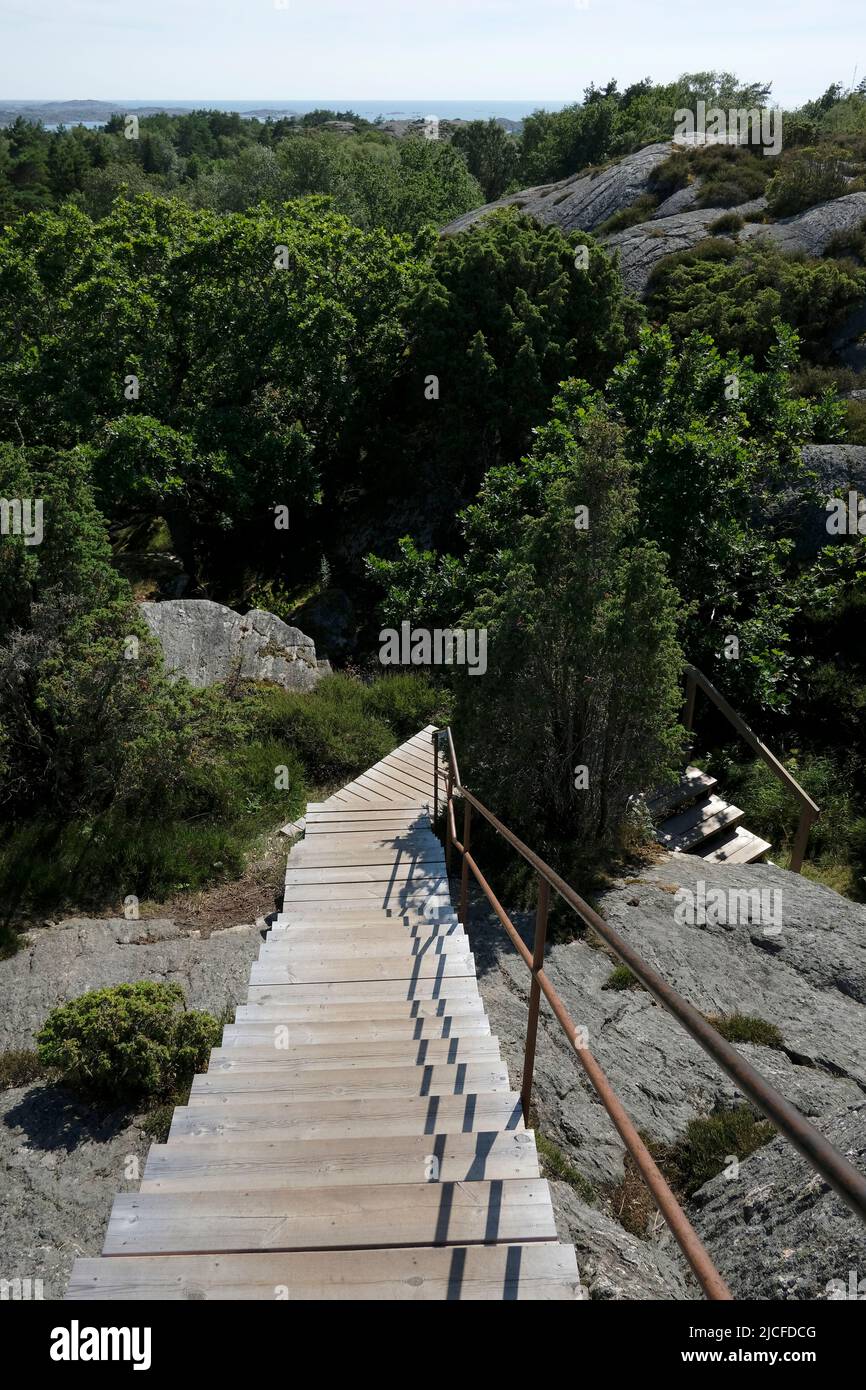 Sweden, Bohuslän, Pilane, Sculpture park, rocks, trees, stairs Stock ...