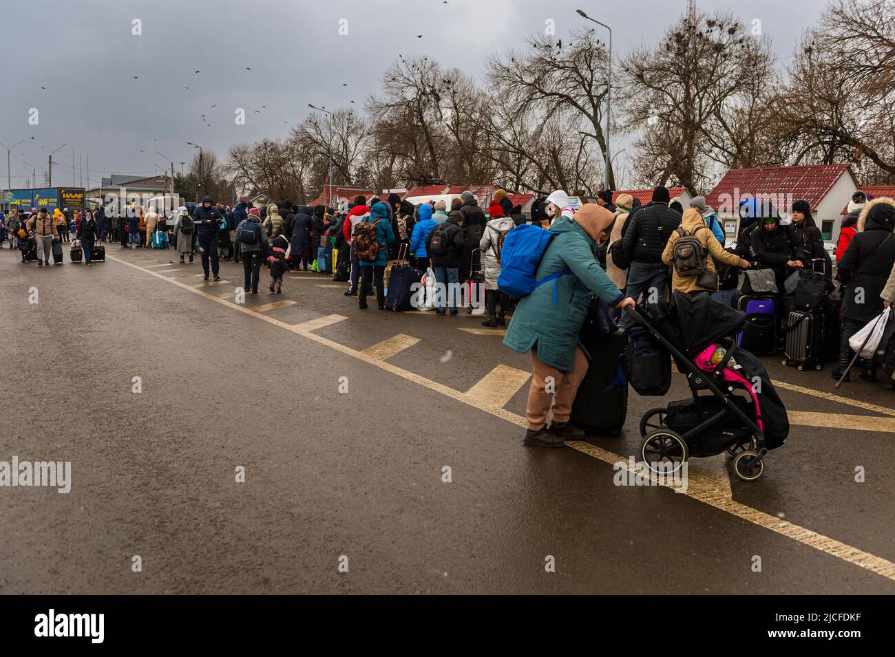 many refugees at the Ukrainian-Romanian border crossing Siret near ...