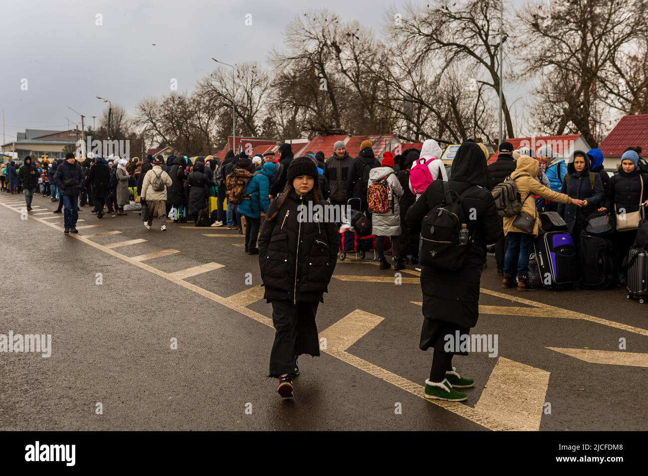 many refugees at the Ukrainian-Romanian border crossing Siret near ...