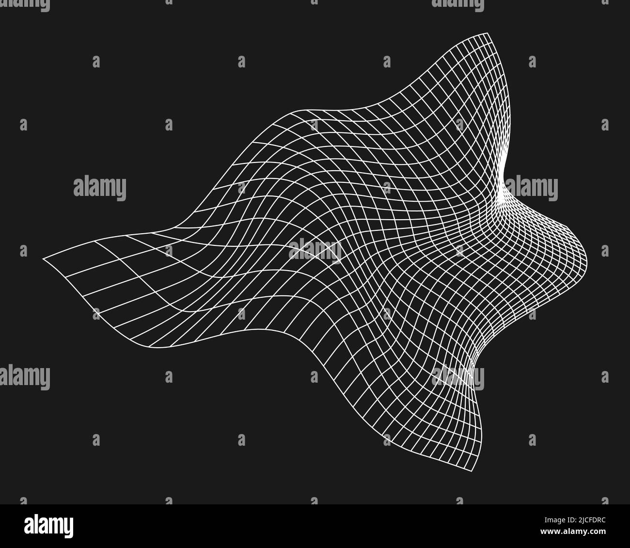 Cyber distorted grid, retro punk design element. Wireframe wave ...