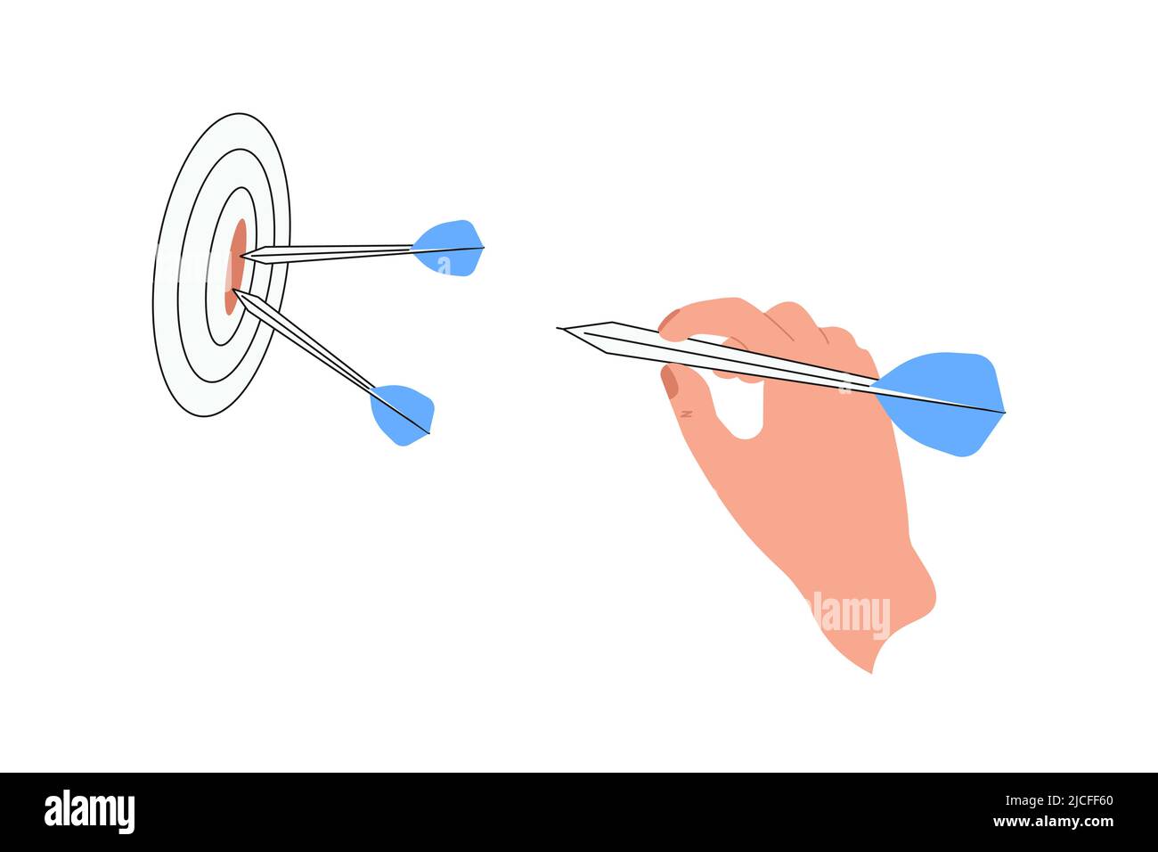 Human hand with dart and target with an arrow in the center. Success ...