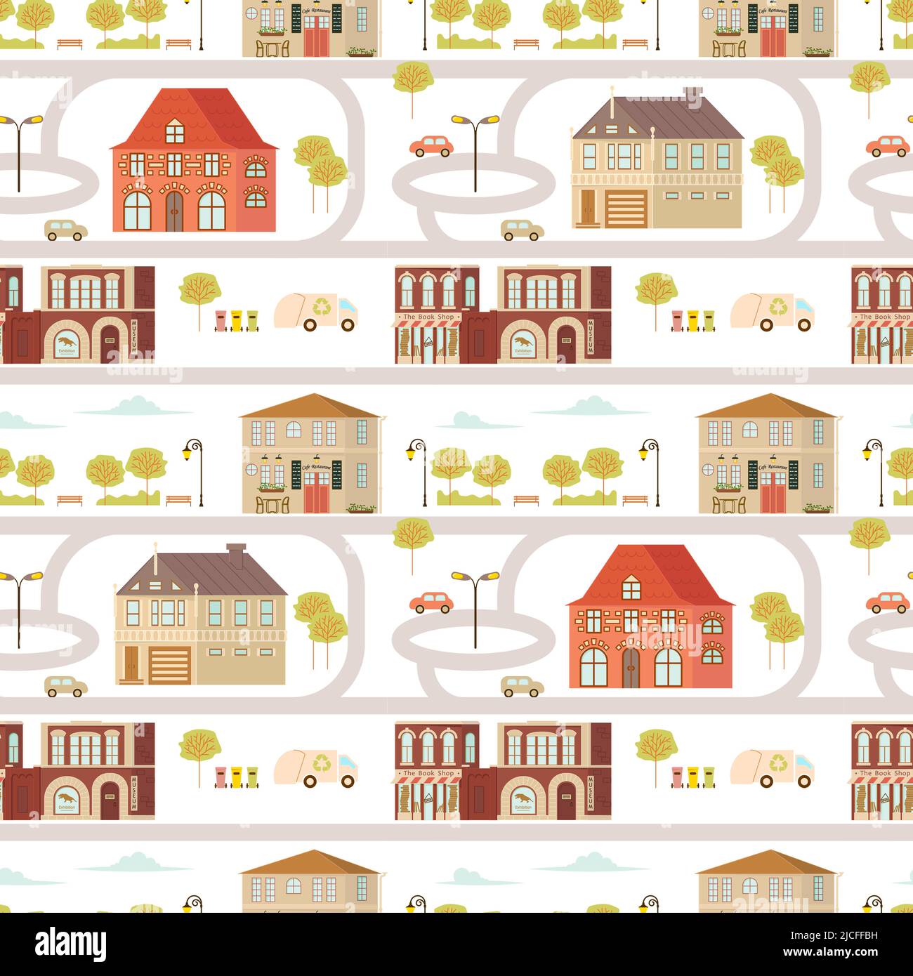 Seamless pattern with cute town print. Perfect for kids fabric, textile ...