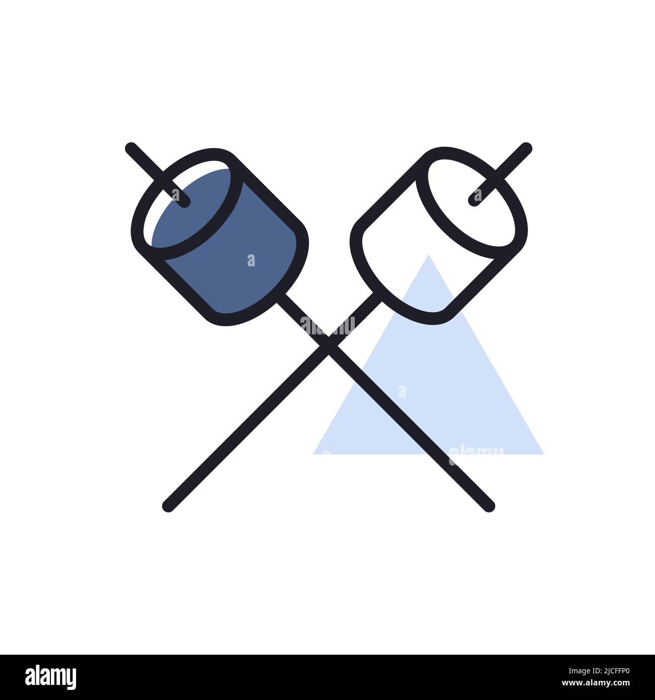 Marshmallow on wooden stick vector isolated icon. Camping and Hiking ...