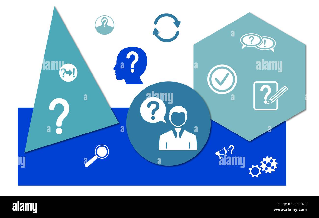 Concept of question with icons on geometric shapes background Stock ...
