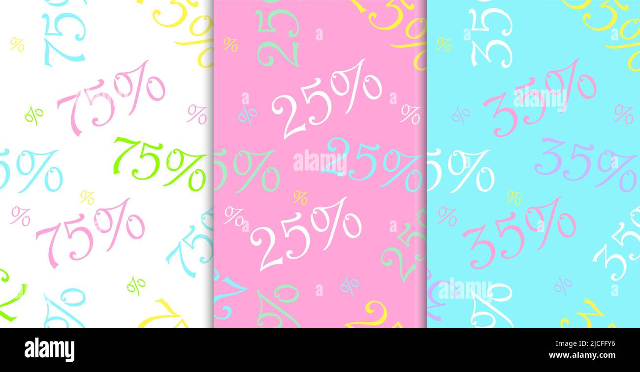 Set of sale colorful Seamless pattern made of discount signs on pastel ...