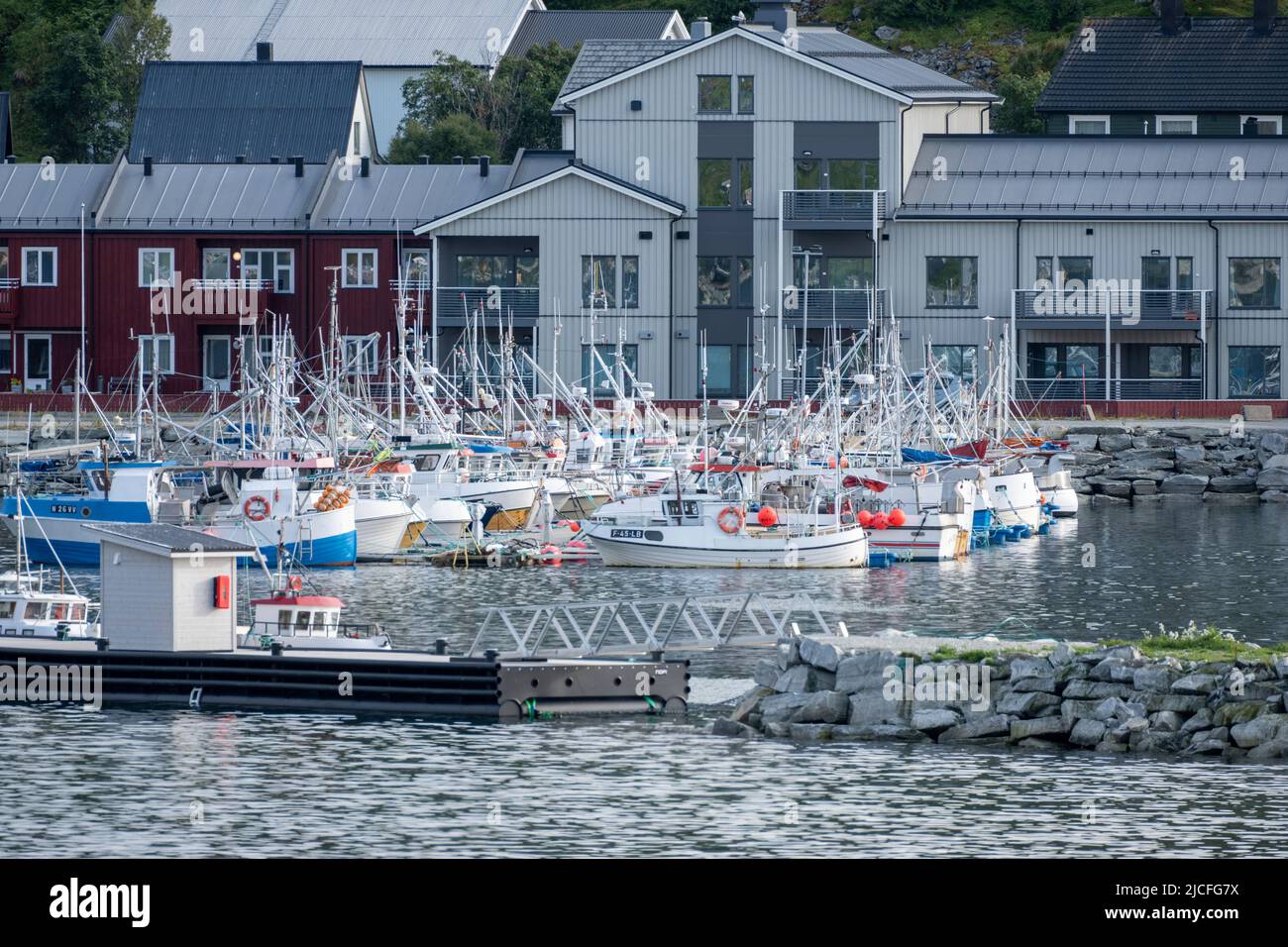 Norway, Troms og Finnmark, fishing boats in Kjøllefjord harbor Stock ...