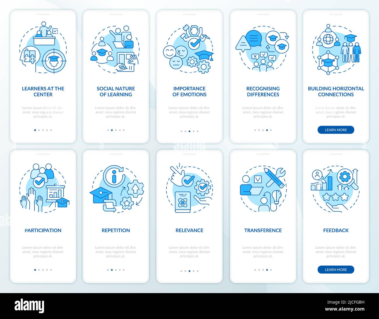 Principles Of Learning Blue Onboarding Mobile App Screen Set Stock Vector Image And Art Alamy