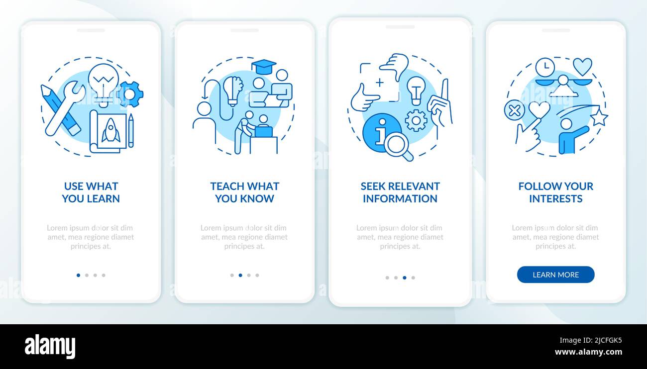 Practical learning techniques blue onboarding mobile app screen Stock ...