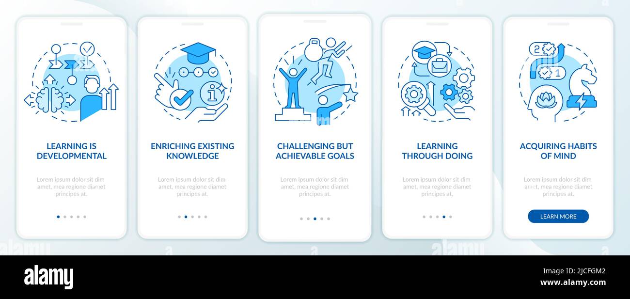 Learning Basic Concepts Blue Onboarding Mobile App Screen Stock Vector