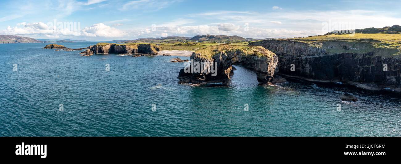 Aerial view of the Great Pollet Sea Arch, Fanad Peninsula, County Donegal, Ireland Stock Photo ...