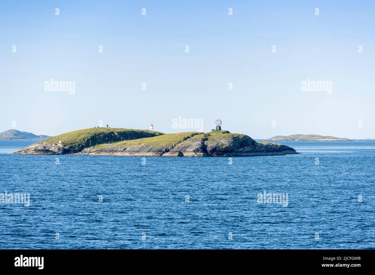 Norway, Nordland, Arctic Circle crossing, globe on the small island of ...
