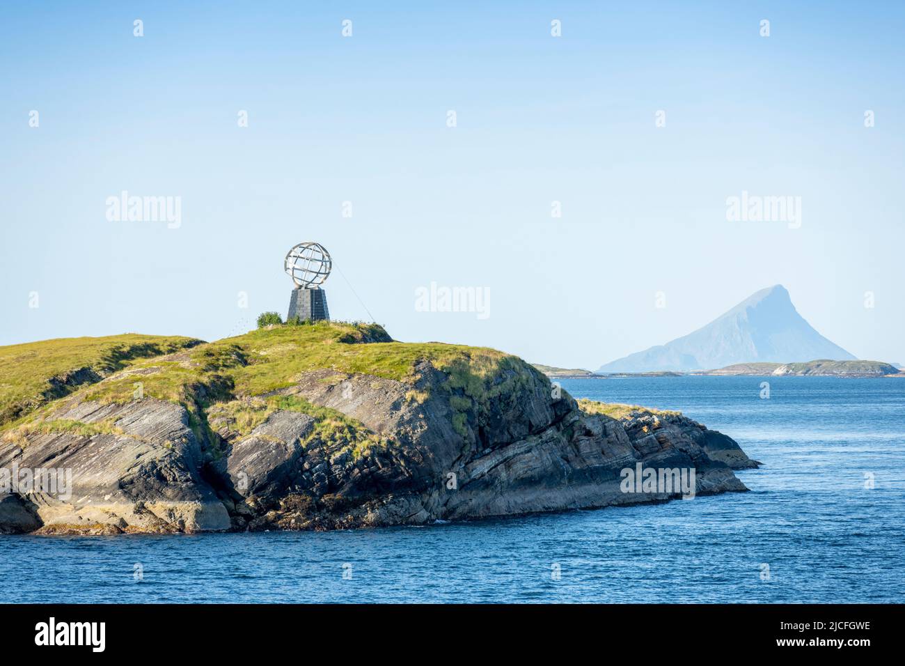 Norway, Nordland, Arctic Circle crossing, globe on the small island of ...