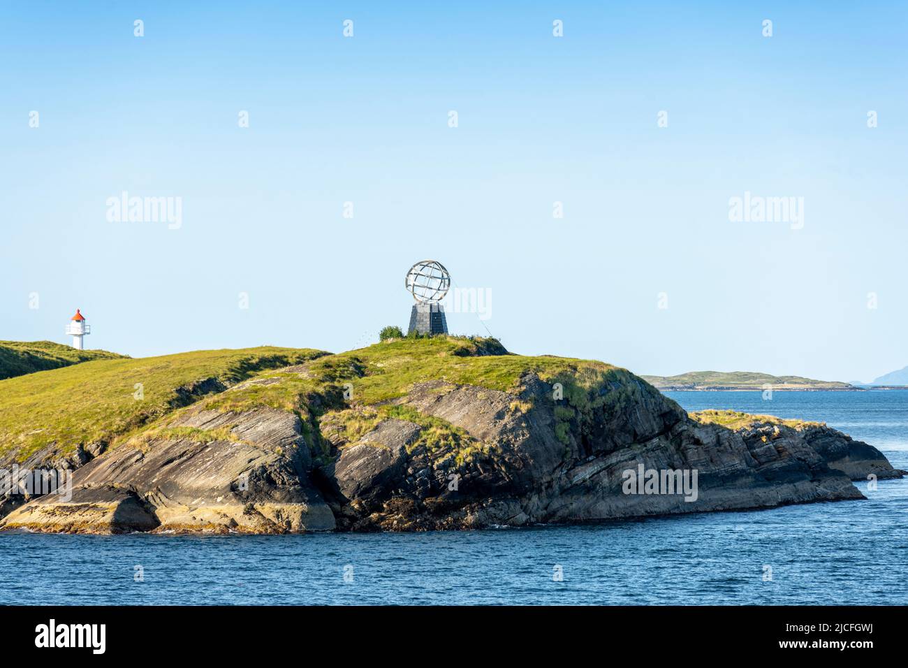 Norway, Nordland, Arctic Circle crossing, globe on the small island of ...