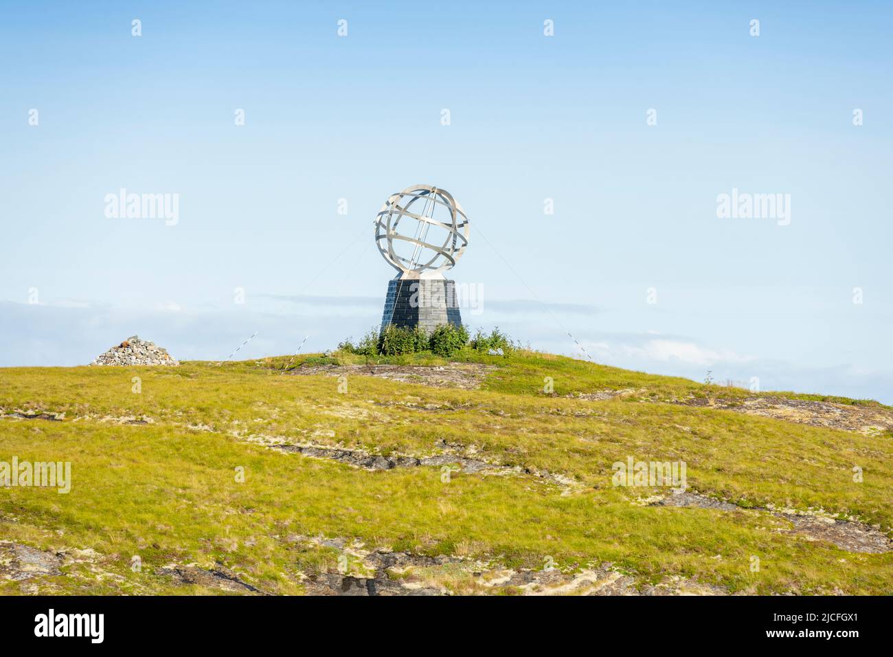 Norway, Nordland, Arctic Circle crossing, globe on the small island of ...