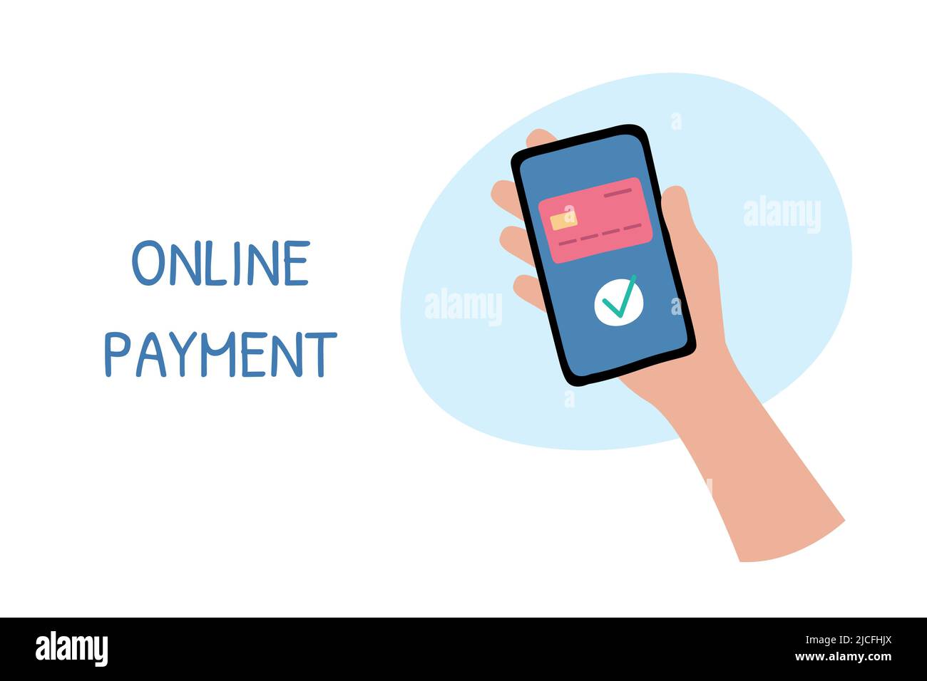 Online payment. Phone in hand. Purchase payment by bank card in ...
