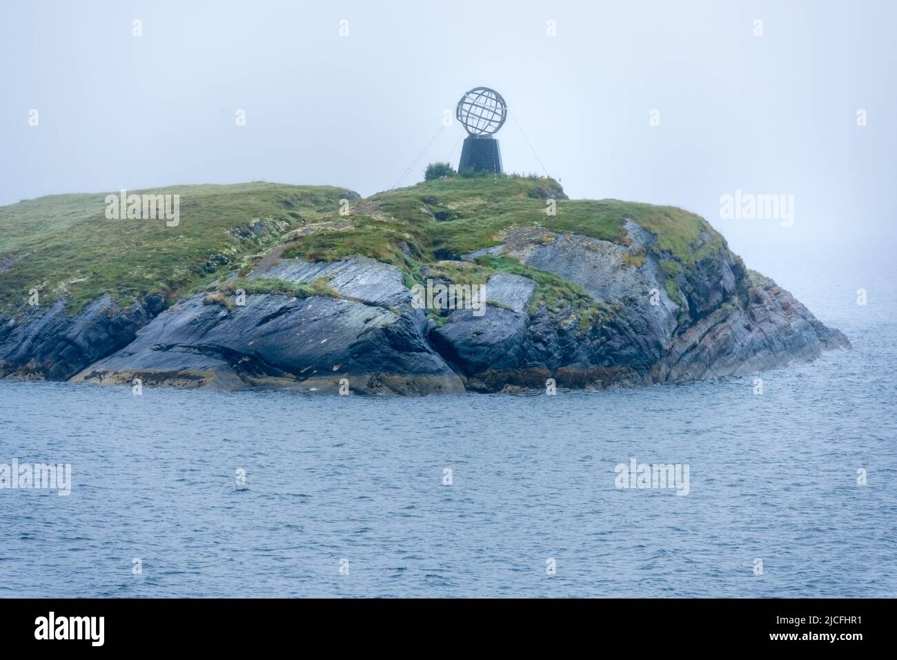 Norway, Nordland, The Arctic Circle is marked by a globe on the island ...