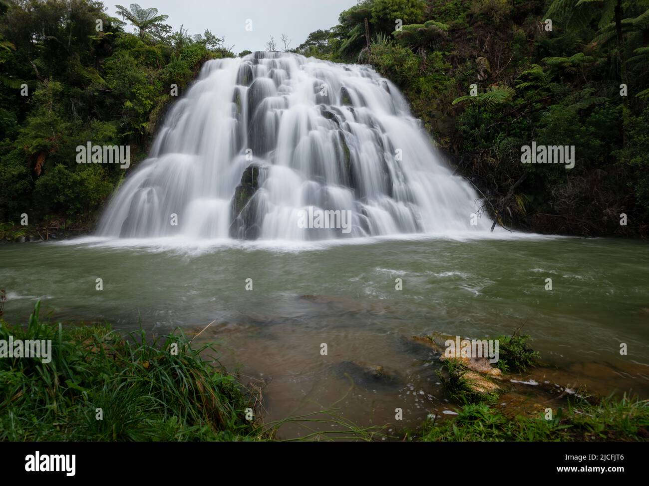 The stunning staircase Owharoa Falls are nested in the heart of the Karangahake Gorge, New ...