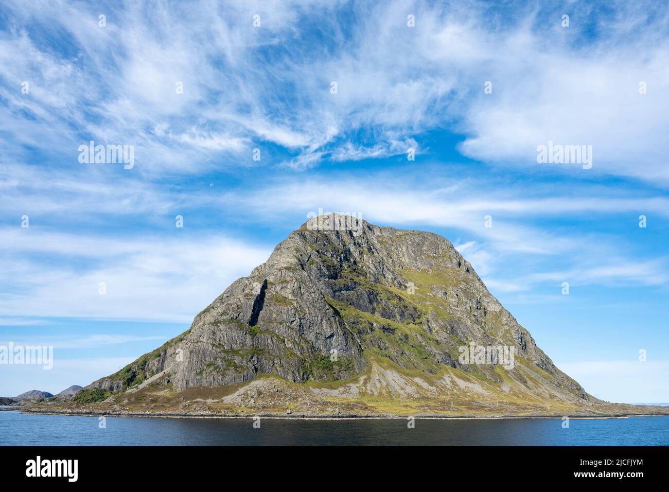 Norway, Vestland, view to the 481 meter high, prominent island Alden ...