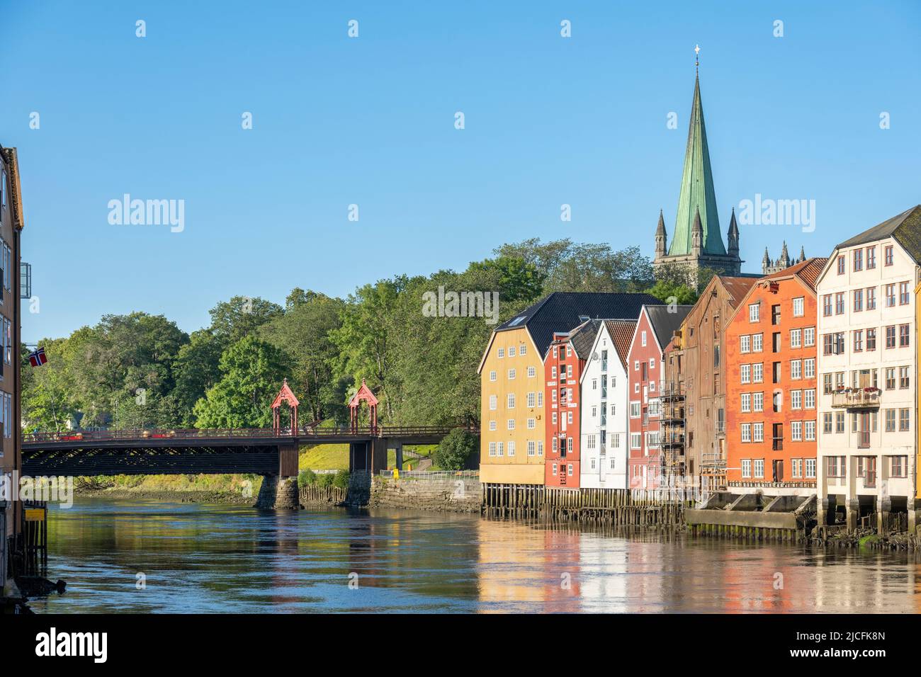 Norway, Trondelag, Trondheim, warehouses, historical buildings, on the ...