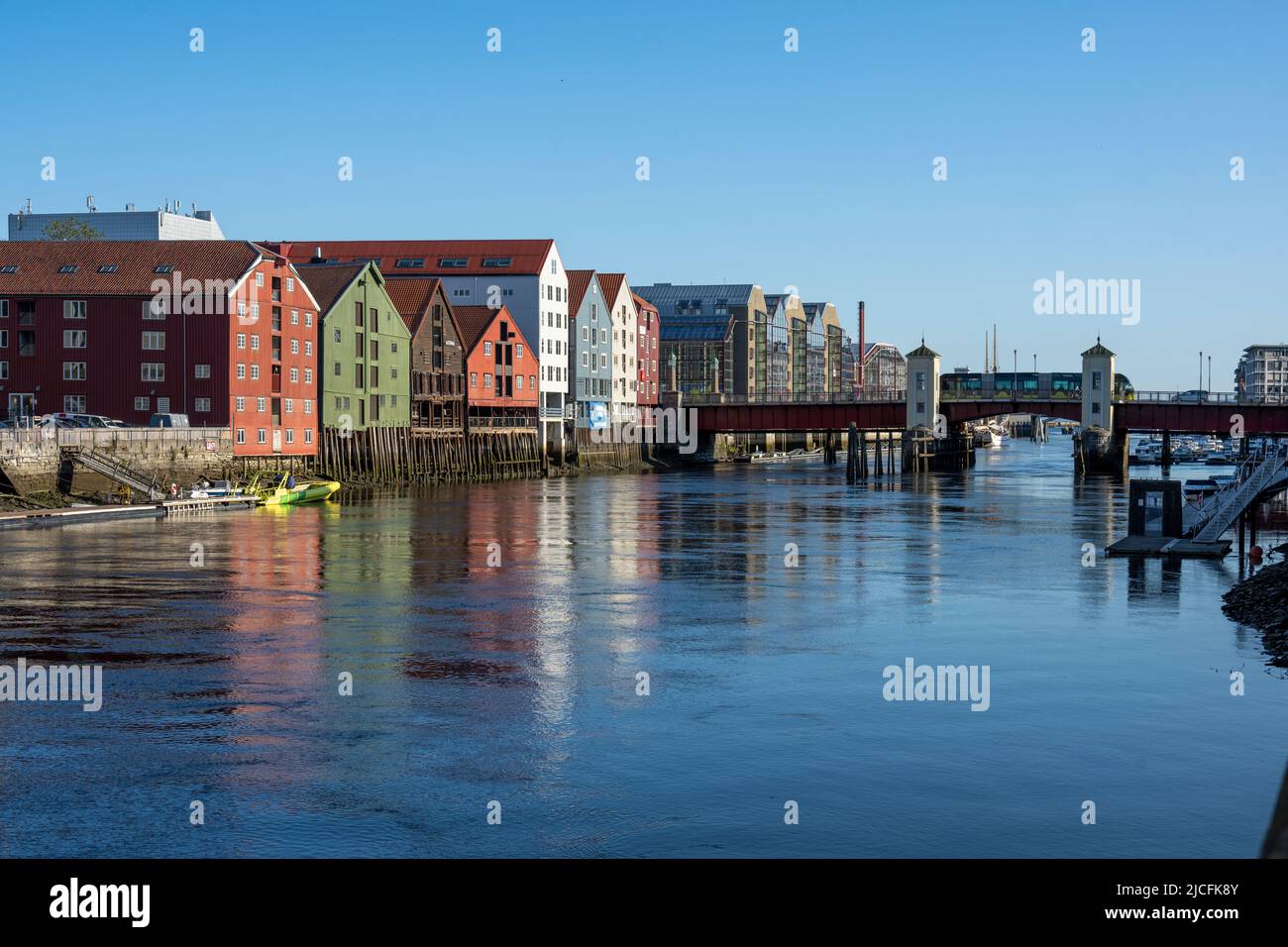 Norway, Trondelag, Trondheim, warehouses, historical buildings, on the ...