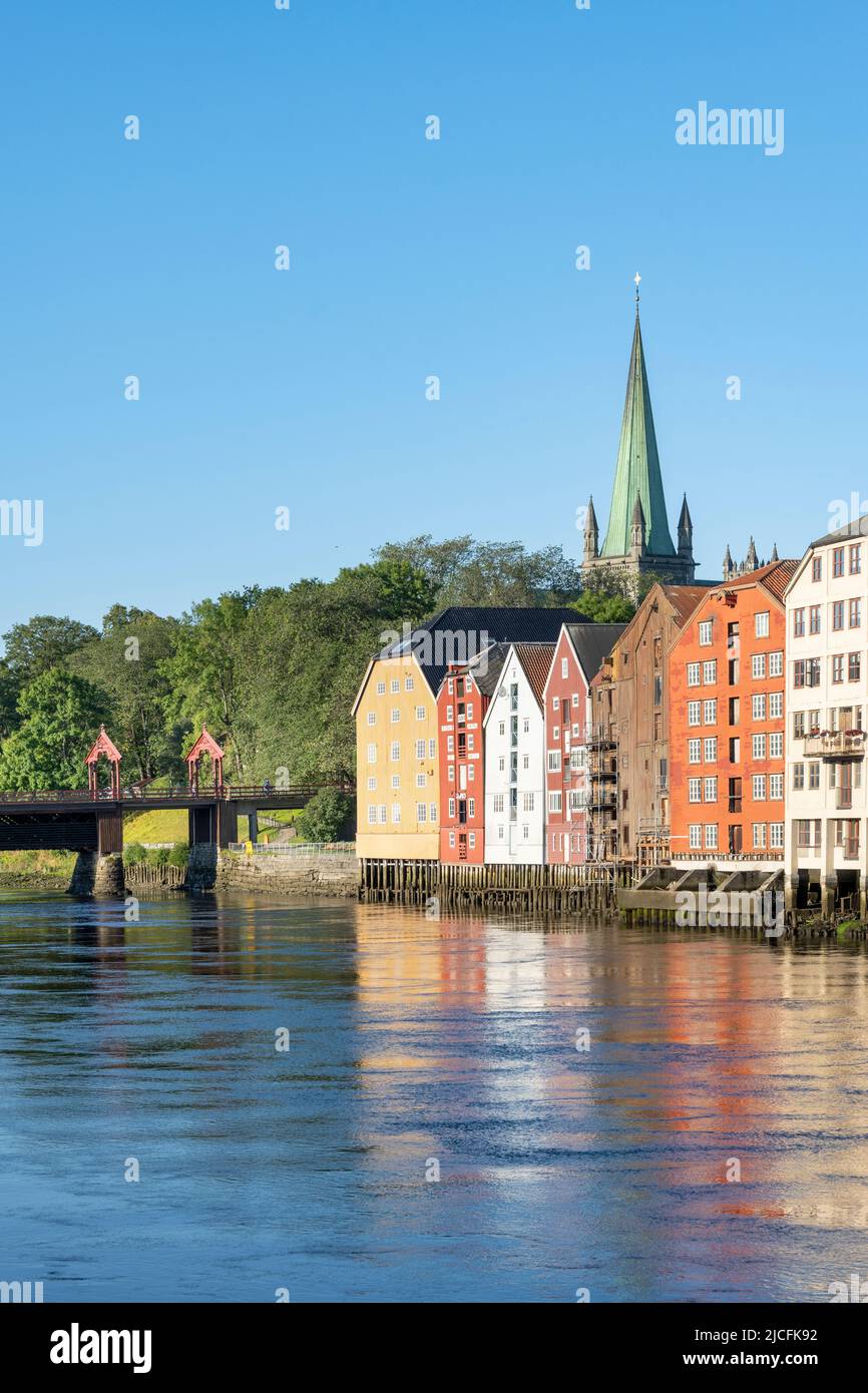 Norway, Trondelag, Trondheim, warehouses, historical buildings, on the ...