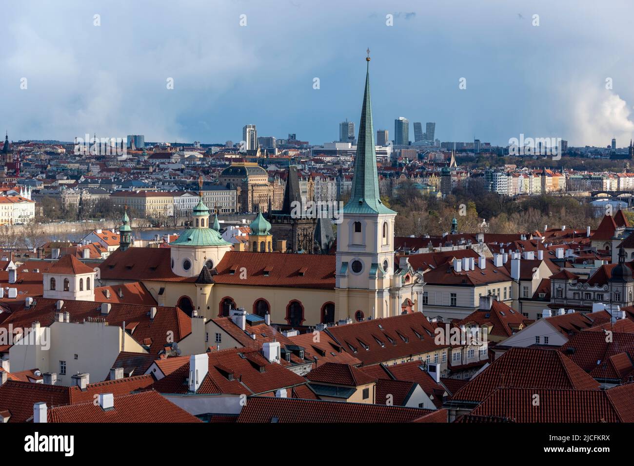 View of Prague with bridge tower at Charles Bridge and V-Tower on ...