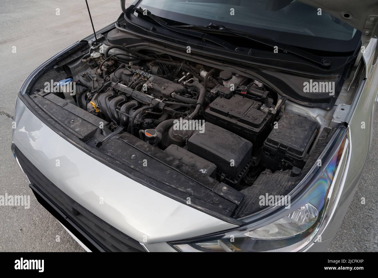 Car crash open hood car mechanic to check condition of damage. See the ...