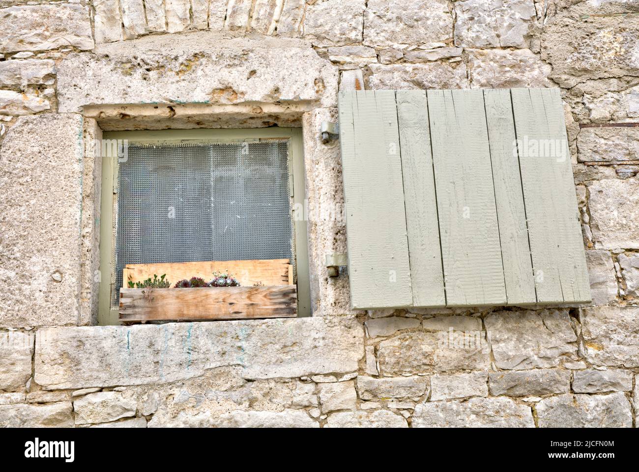 Window, wooden shutter, shutter, wall, stone, city fortification, still life, Eibelstadt ...